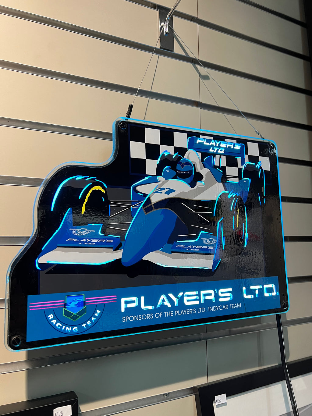 Jacques Villeneuve illuminated Players Indycar Sign